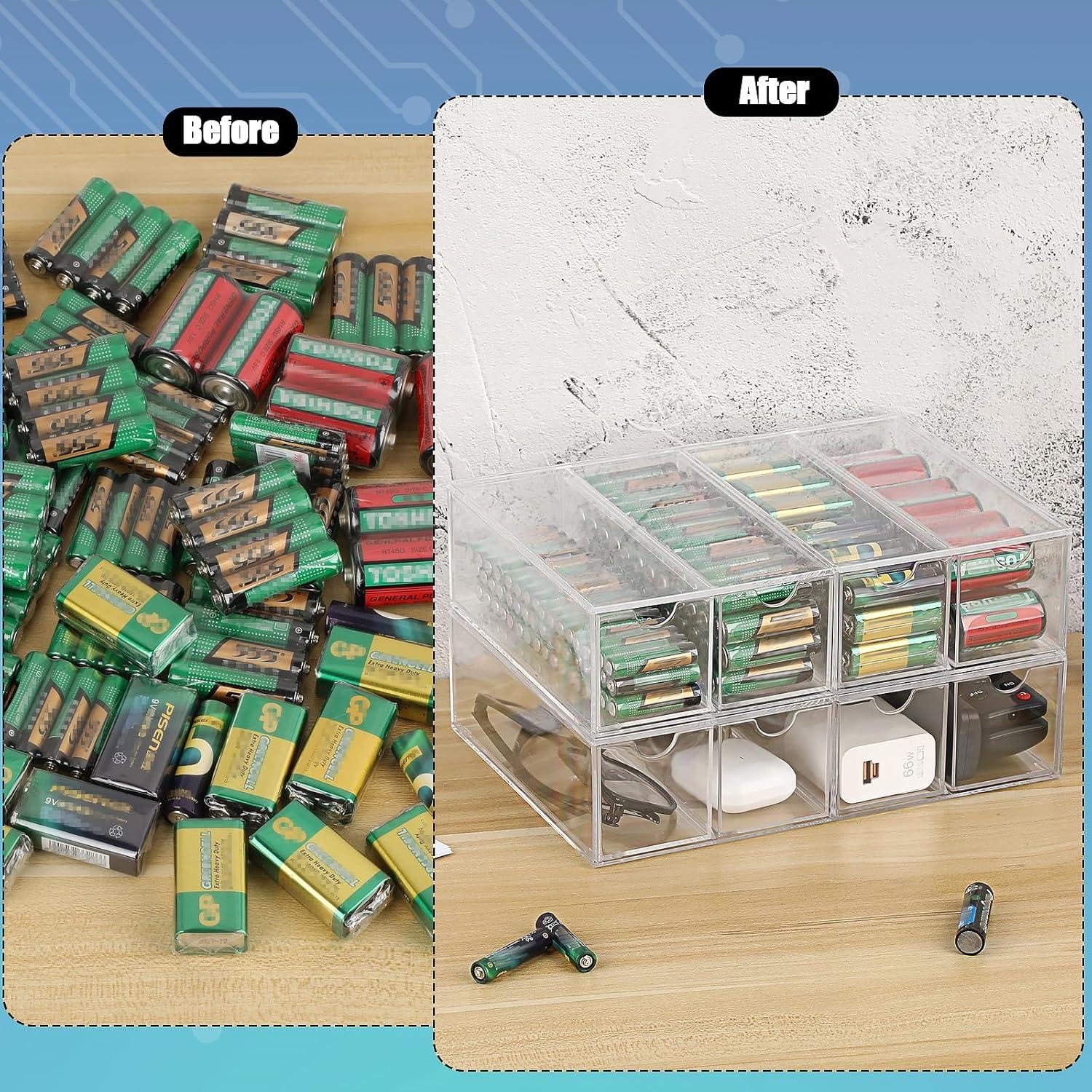 BTSKY 1 Pack Clear Acrylic Battery Storage Organizer for AA, AAA, 9V, C ...