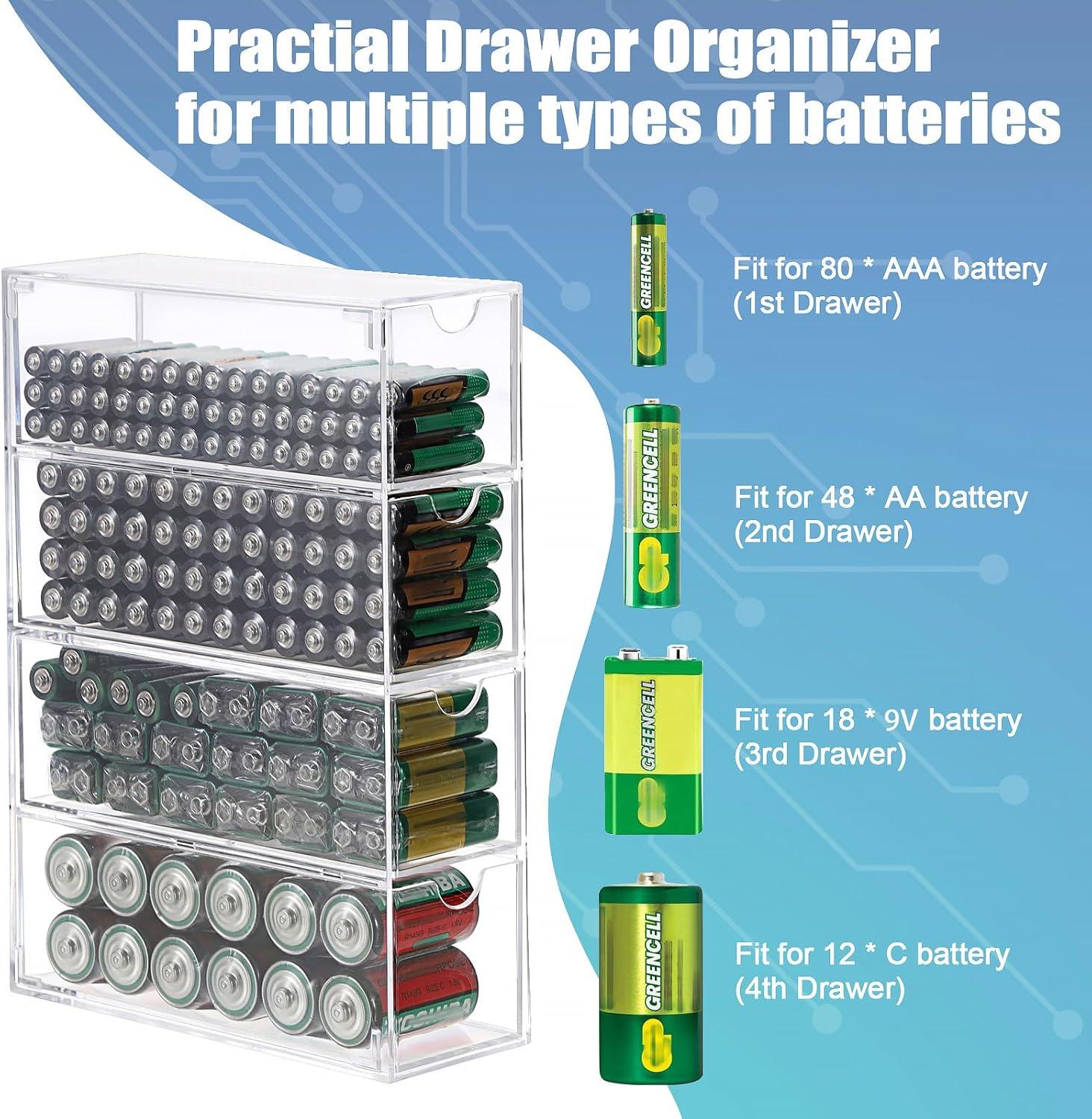 BTSKY 1 Pack Clear Acrylic Battery Storage Organizer for AA, AAA, 9V, C ...